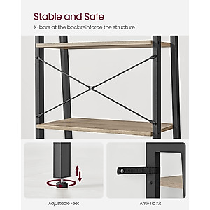 VASAGLE Ladder Shelf, 5-Tier Bookshelf, Storage Rack, Bookcase with Steel Frame, for Living Room Home Office, Kitchen, Bedroom, Industrial Style, Camel Brown + Black