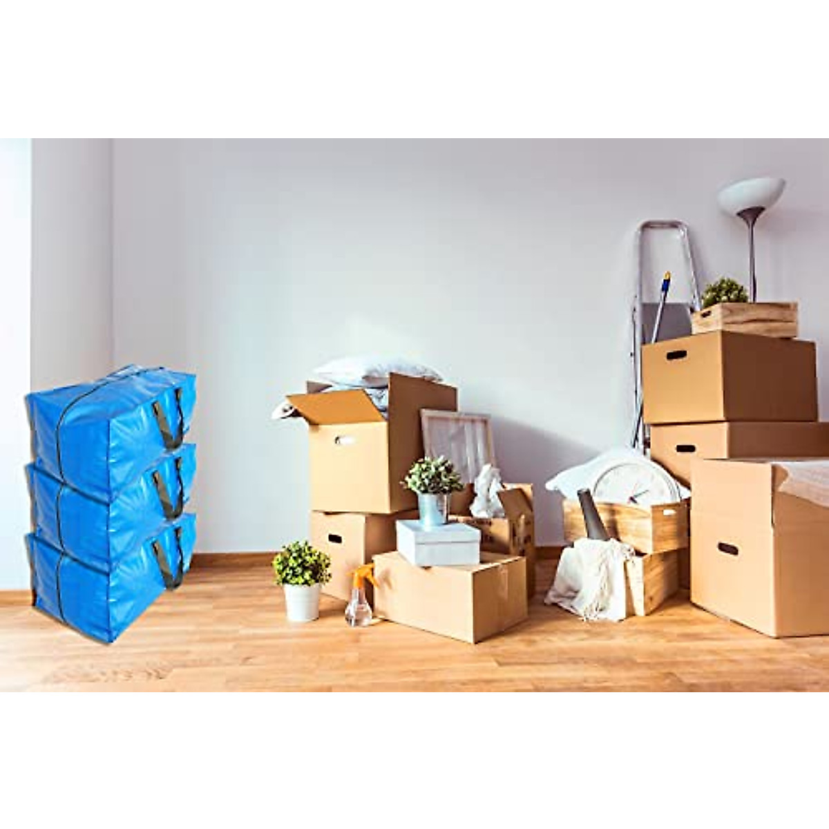 Heavy Duty Oversized Storage Bag, 4 Pcs Blue Totes Moving Storage Bags with Zippers, for Travelling Camping Dorm College Moving Supplies Boxes, Clothes Storage Bins Compatible with Ikea Frakta Cart