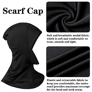 2 Pieces Modal Hijab Cap Adjustable Muslim Stretchy Turban Full Cover Shawl Cap Full Neck Coverage for Lady (Black)