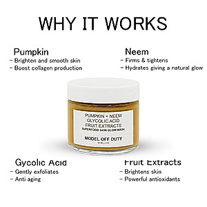 Model Off Duty Beauty Superfood Skin Glow Mask | Exfoliating Brightening Face Mask | Antioxidant Replenishing Facial Mask with Pumpkin, Neem, AHA, Fruit Extracts, Vitamin C, E | 2.0 oz