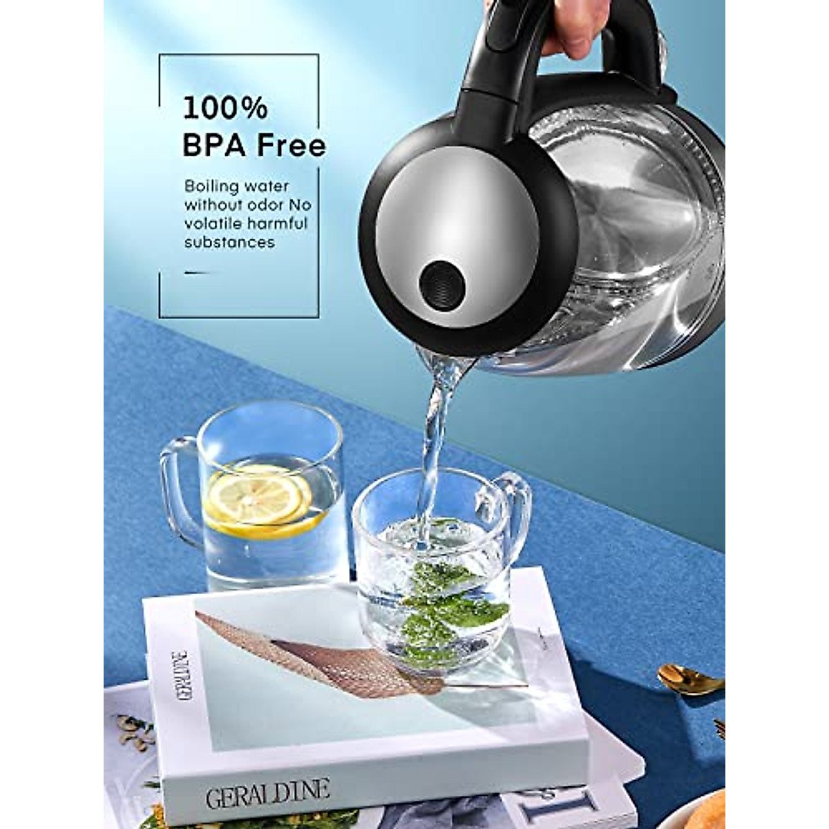 Electric Kettle with Stainless Steel Filter and Inner Lid, FOHERE 1500W Wide Opening 1.7L Glass Tea Kettle & Hot Water Boiler, LED Indicator Auto Shut-Off & Boil-Dry Protection, BPA Free
