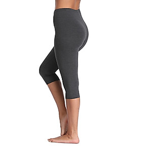 Kotii Women's Summer Lightweight Capri Leggings Plus Size Crop Leggings Stretch Tights Pants,Dark Grey,Large