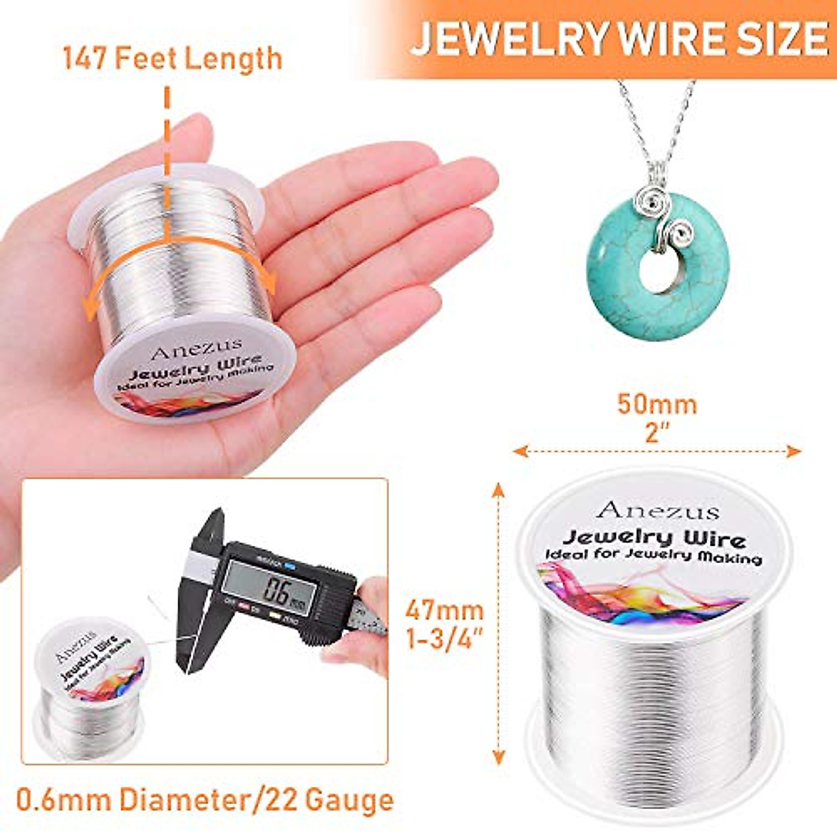 22 Gauge Jewelry Wire, Anezus Craft Wire Tarnish Resistant Copper Beading Wire for Jewelry Making Supplies and Crafting (Silver)