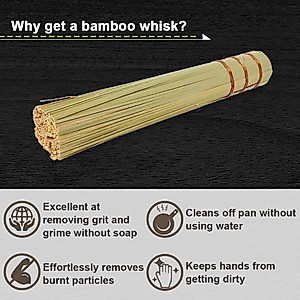 TIKUSAN Bamboo Wok Brush with Copper Coil for Pan, Pot, Palate Skillet Cleaning Whisk (8.3")