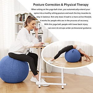 Exercise Ball Chair with Fabric Cover, Pilates Yoga Ball Chair for Home Office Desk, Pregnancy Ball & Balance Ball Seat to Relieve Back Pain, Improve Posture, Birthing Ball for Pregnancy (Blue)