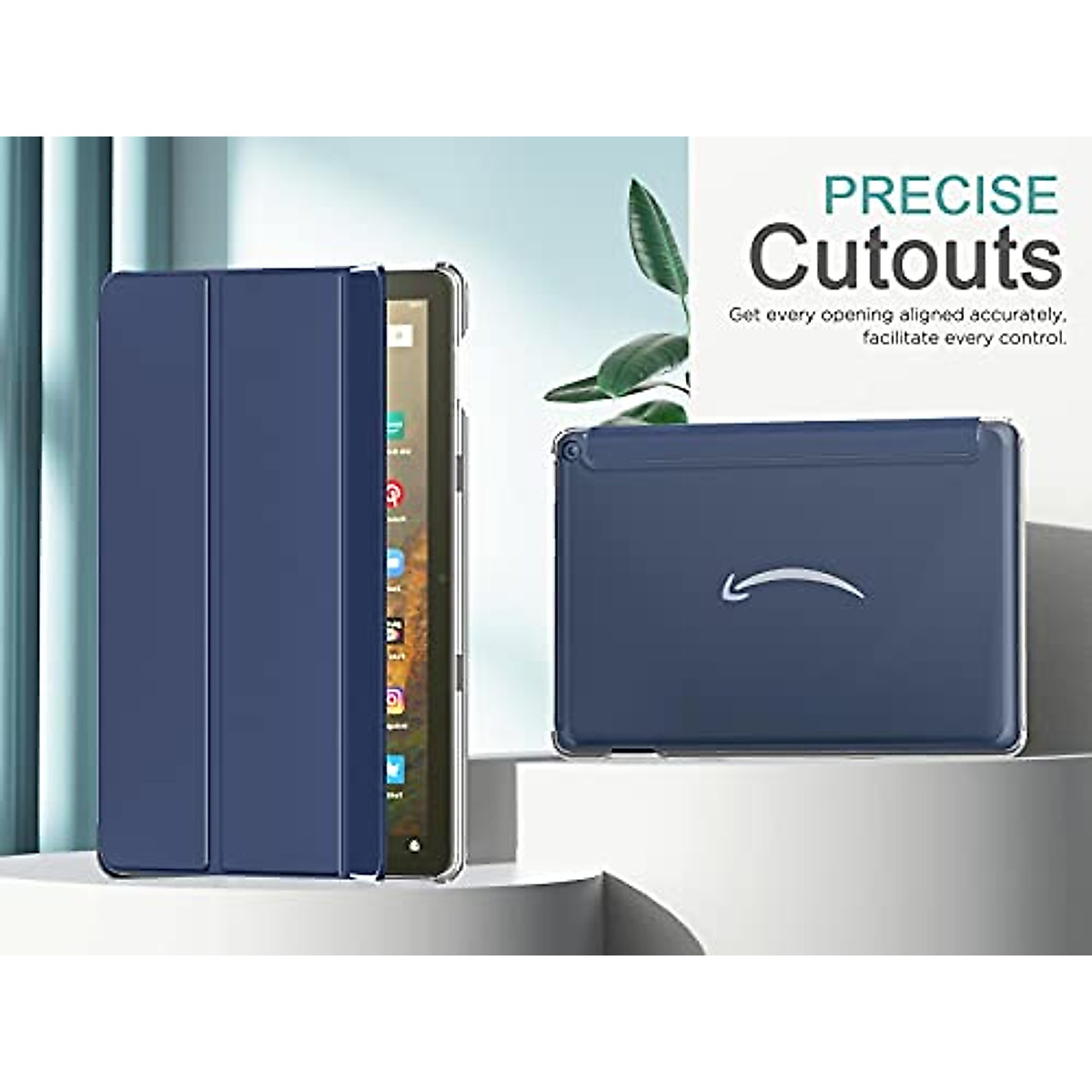 MoKo Case Fits All-New Kindle Fire HD 10 & 10 Plus Tablet (11th Generation, 2021 Release) 10.1" - Slim PU Leather Trifold Stand Cover Frosted Hard Back Shell with Auto Wake/Sleep, Indigo