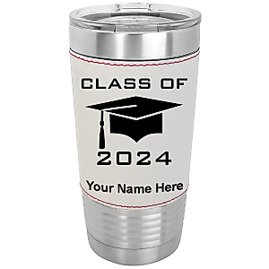 LaserGram 20oz Vacuum Insulated Tumbler Mug, Grad Cap Class of 2023, 2024, 2025, 2026, 2027, Personalized Engraving Included (Faux Leather, Baseball Style)