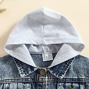 MAINESAKA Toddler Baby Boys Girls Hoodie Denim Jackets Button Down Trucker Jeans Top with Pockets Fall Long Sleeve Coat (Blue White-Thicken Denim, 3-4 Years)