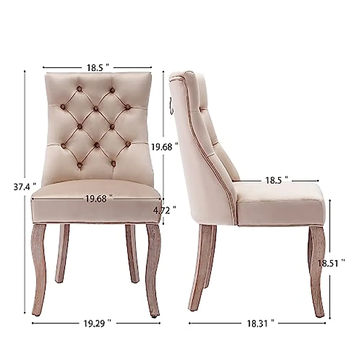 FOREDO Velvet Dining Chairs Set of 2, Upholstered Tufted Dining Chairs with Back Ring Pull Trim and Solid Wood Legs, Tan