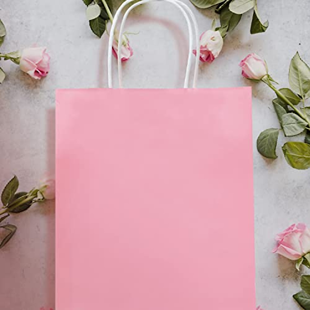 Nexmint Pink Kraft Paper Gift Bags with Handle: 24 Pack L-8" xT-10.5" xW-4.25". Great bags for Gifts, Shopping, Party Favors, Treats, Goodies, Business Tchotchkes, Retail, Bakery and More