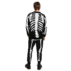 Tipsy Elves Skeleton Crew Sweater Black White Halloween Pullover for Men Size Medium