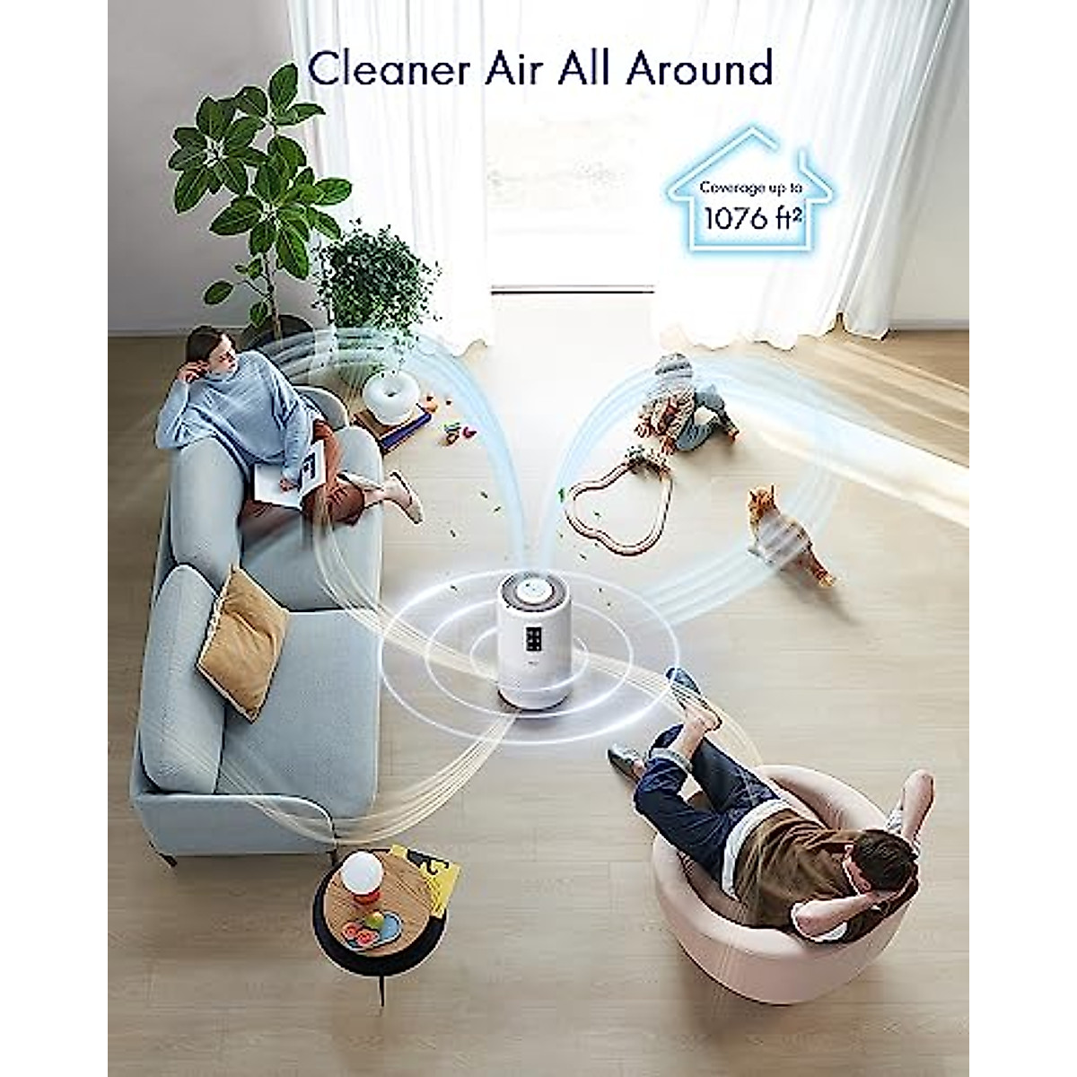 Air Purifiers for Home Large Room with Night Light up to 1076ft², VEWIOR H13 True HEPA Air Cleaner with Fragrance Sponge, Sleep Mode, Timer, Speed, Lock, for Wildfire Smoke Pet Dust Pollen Odor