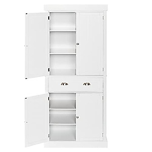 Cffuvros Freestanding Kitchen Storage Cabinets, with Double Doors 1 Central Drawer Adjustable, 72 Inch Pantry Cabinet Cupboard for Living Room Home Kitchen