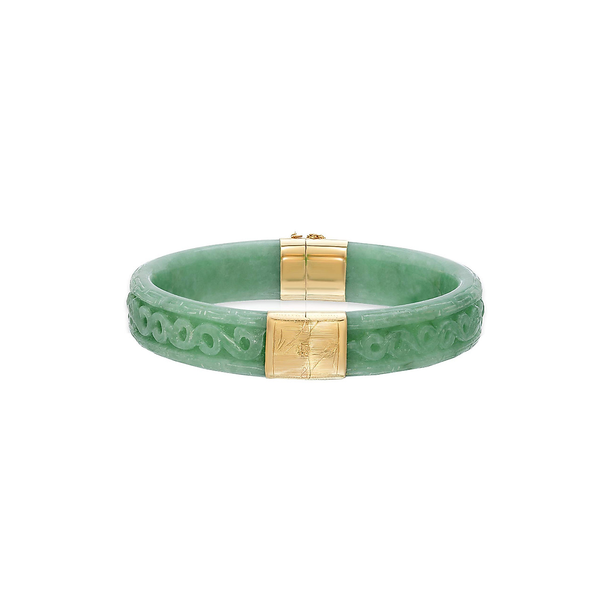 Regalia by Ulti Ramos 14K Yellow Gold Real Jade Hand Carved Bangle Bracelet