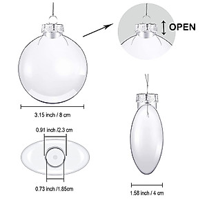 12Pcs Christmas Ornaments 3.15 Inch Clear Plastic Discs Flat Transparent Fillable Balls with Rope and Removable Metal Cap Christmas Hanging Ornaments for Craft DIY Christmas Tree Wreath Decor(80mm)