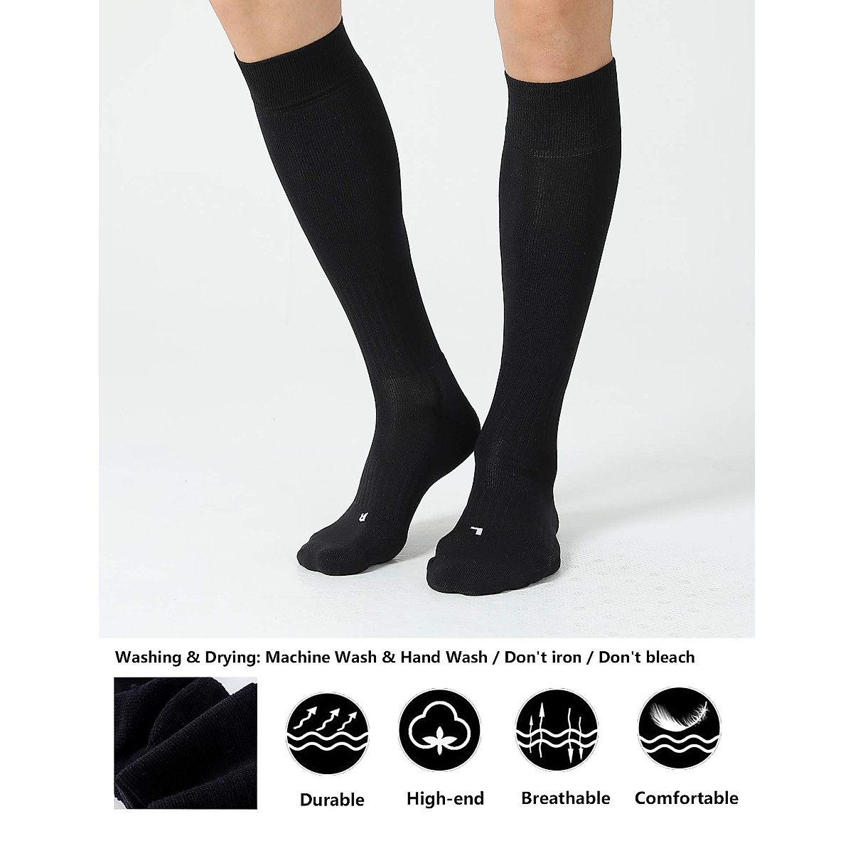 CelerSport 2 Pack Soccer Softball Baseball Socks for Youth Kids Adult Over-The-Calf Knee High Socks with Cushion, Black (2 Pack), Medium