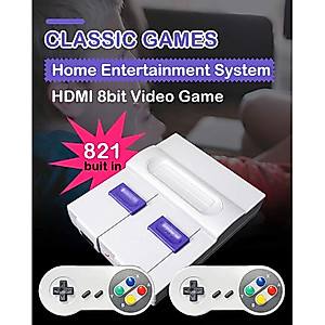 oliv Retro Game Console,Handheld Video Game Console Classic Built-in 821 Games with Controllers, Super Mini TV Classic Video Gaming Console HD Output Plug&Play Player for Kid, Adult Gift
