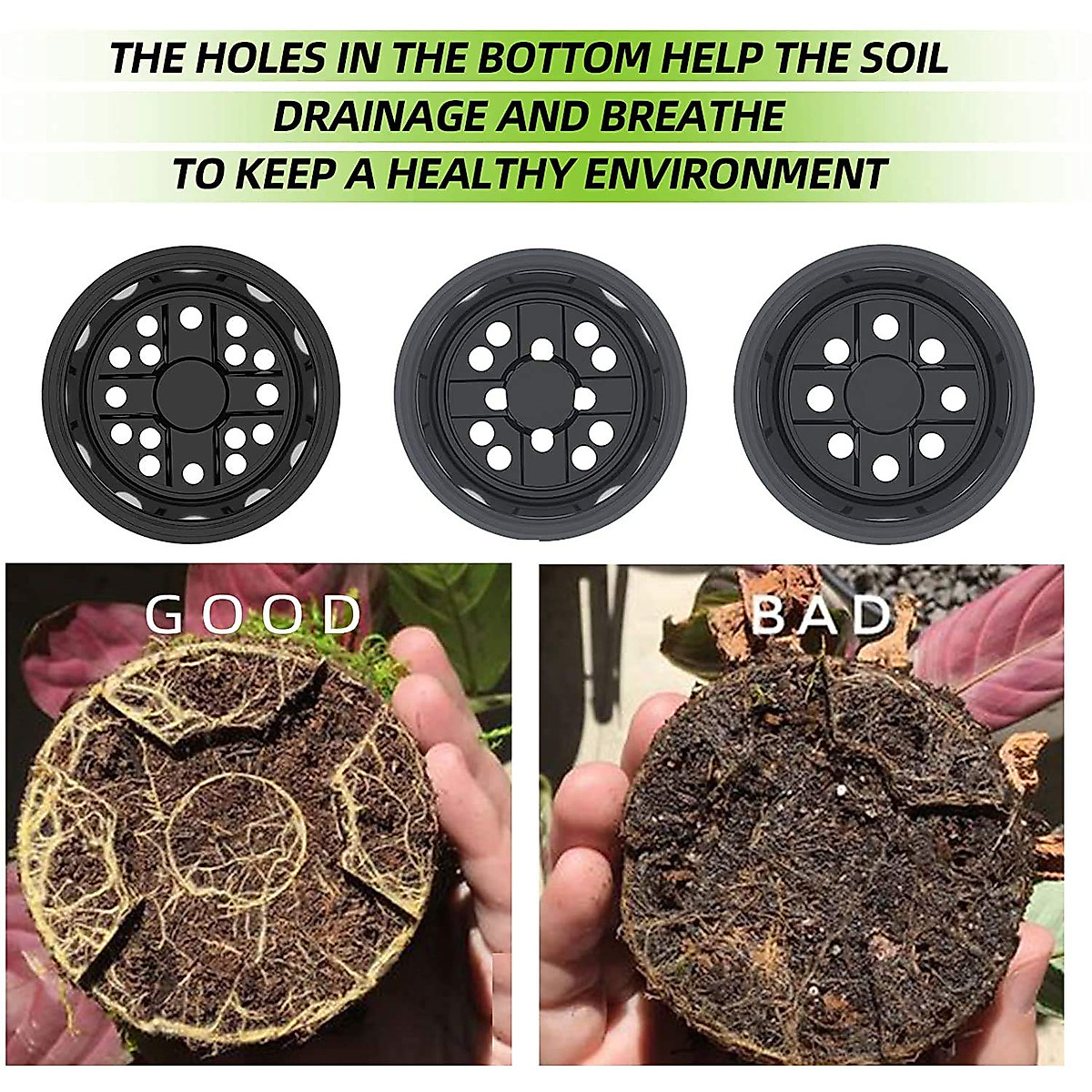 UPMCT 4 5 6 Inch Nursery Pots Variety Pack, 24 Packs Round Flower Pots Decorative Plastic Pots for Plants with Drainage Hole Seed Starting Pots for Seeding, Succulent(4+5+6 Inch, Black)