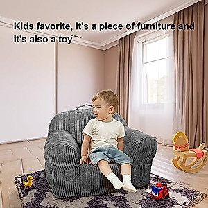 Louis Donné Kids Couchs, Premium Corduroy Kids Bean Bag Chairs with Memory Foam Filler, Toddler Couch for Playrooms and Bedrooms-27.2 * 20.5 * 17.3 in, Grey
