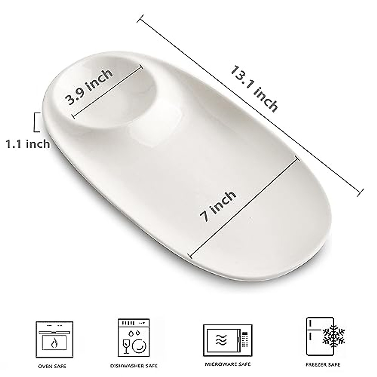 XINLTC 13 inch Ceramic Chip & Dip Platter, Oval Chip and Dip Serving Dish, Divided Serving Platter Perfect for Appetizer, Dessert, Guacamole, Hummus, Veggies, Candy and Snacks-2 pack