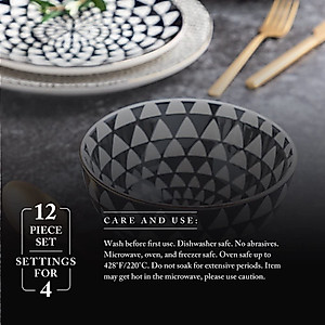 GtPet Dinnerware Black & White Medallion Stoneware, 12 Piece Set