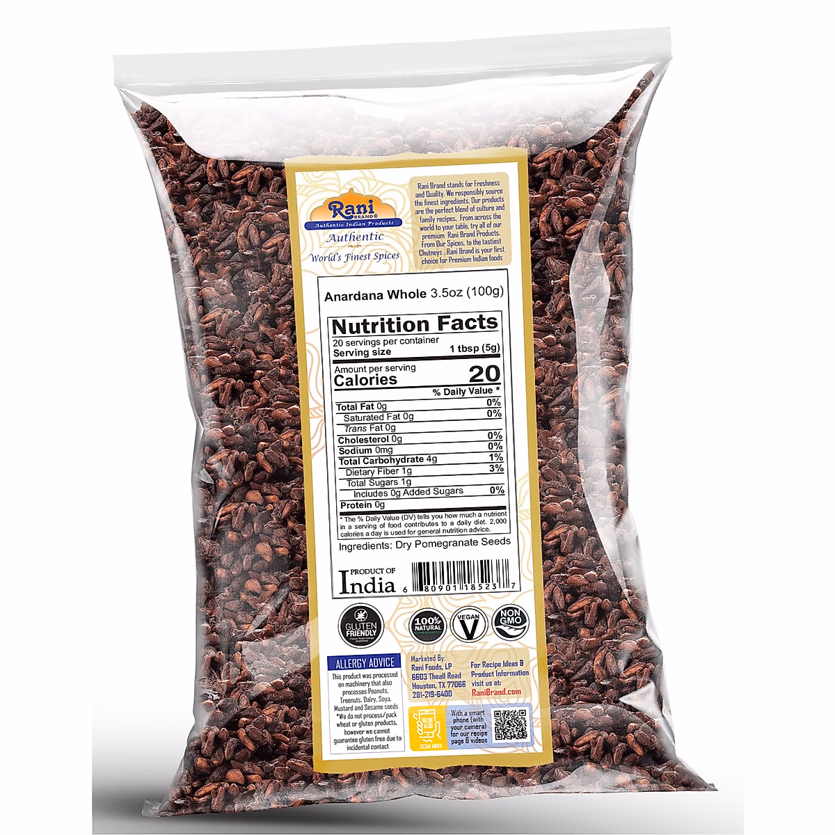 Rani Anardana (Pomegranate) Dry Whole Seeds Indian Spice 3.5oz (100g) ~ All Natural | No Color | Gluten Friendly | Vegan | NON-GMO