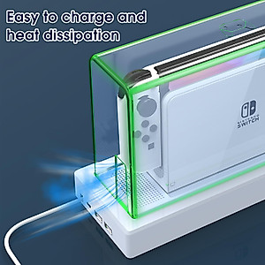 Mooroer Dust Cover with 16 LED Colors Light Base for Nintendo Switch/OLED, Acrylic Clear Display Box Anti-Scratch Waterproof Slim Dock Case, Cool Switch Accessories