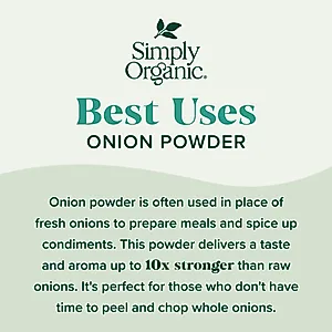 Simply Organic White Onion Powder, 3-Ounce Jar, Organic US Grown Onions, Real Onion Taste Without The Tears, Kosher, Non GMO