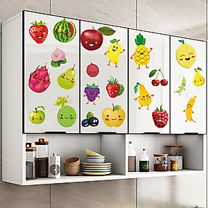 Cartoon Fruit Wall Sticker DIY Kitchen Green Fruit Apple Watermelon Pear Banana Sticker Decorative Peel and Stick Glass Door Refrigerator Door Window Restaurant Wall Sticker
