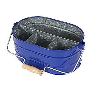 Homebia Designs Galvanized Metal Caddy with 4 Compartments, Rustic Farmhouse Kitchen Indoor Outdoor Utensil Holder, Multipurpose Storage Bin, Metal Garden Planters - 12 Inch - Navy