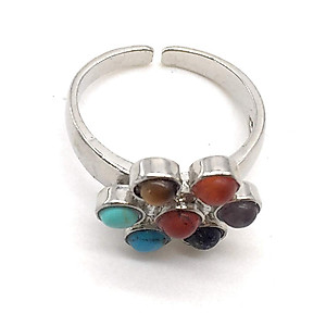 Healing Natural Stones Adjustable 7 Chakra Ring Reiki Gem Jewelry Gift Anniversary Unisex
