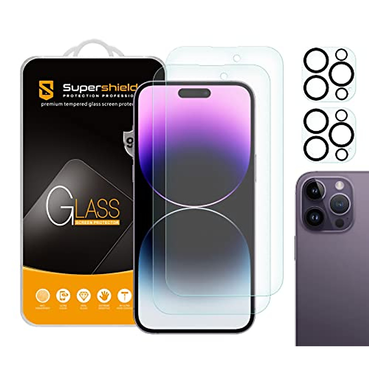 Supershieldz (2 Pack) Anti Glare (Matte) Tempered Glass Screen Protector Designed for iPhone 14 Pro Max (6.7 inch) + Camera Lens, Anti Fingerprint, Anti Scratch, Bubble Free