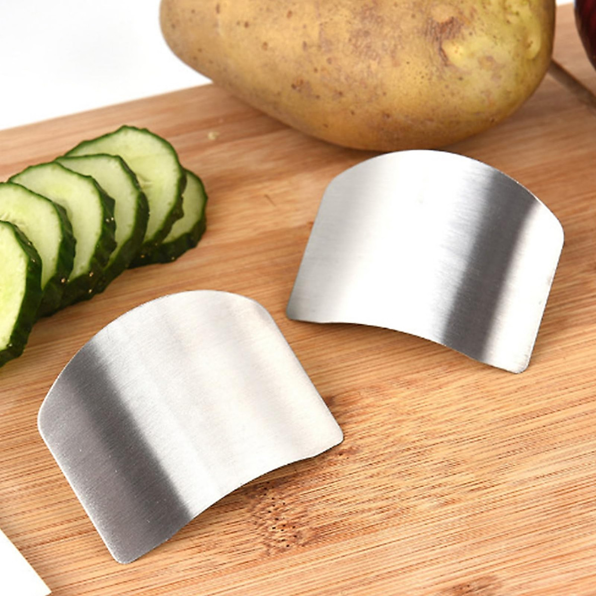 Qinlenyan Finger Guard for Left-Handed Users Stainless Steel Cooking 2pcs Cutting Adjustable Protector Safety Durable Veggie Chopper Dicing Easy to Clean A