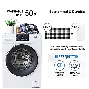 Mordimy 100% Cotton Waffle Weave Kitchen Towels, 13 x 28 Inches, Super Soft and Absorbent Buffalo Check Dish Towels for Drying Dishes, 4-Pack, Black & White