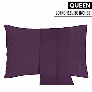 Utopia Bedding Queen Pillow Cases - 2 Pack - Envelope Closure - Soft Brushed Microfiber Fabric - Shrinkage and Fade Resistant Pillow Covers 20 X 30 Inches (Queen, Purple)