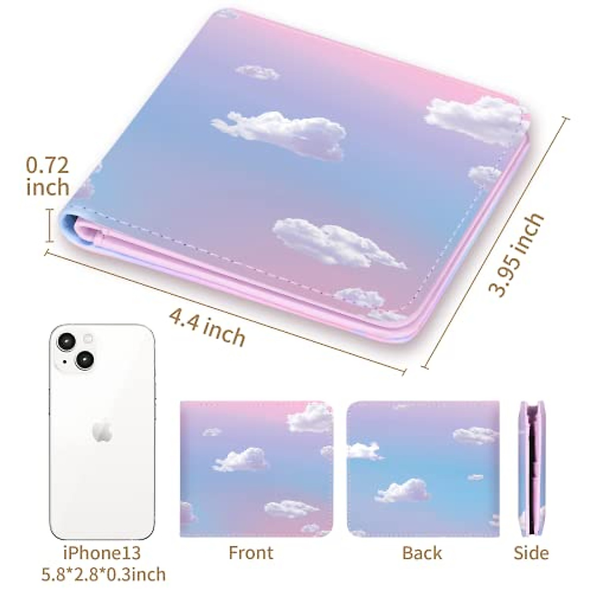 Girls Cute Kawaii Wallet Cloud Aesthetic Women Womens Cool Funny Leather Credit Id Card Cash Holder Woman Rfid Blocking Zipper Wallets With Coin Pocket Id Window Female Bifold Little Girl
