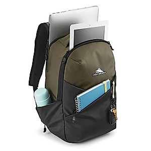 High Sierra Luna Polyester Large Storage Backpack with Grab Handle, 360 Degree Reflectivity, and Laptop Padded Pocket Sleeve, Olive & Black