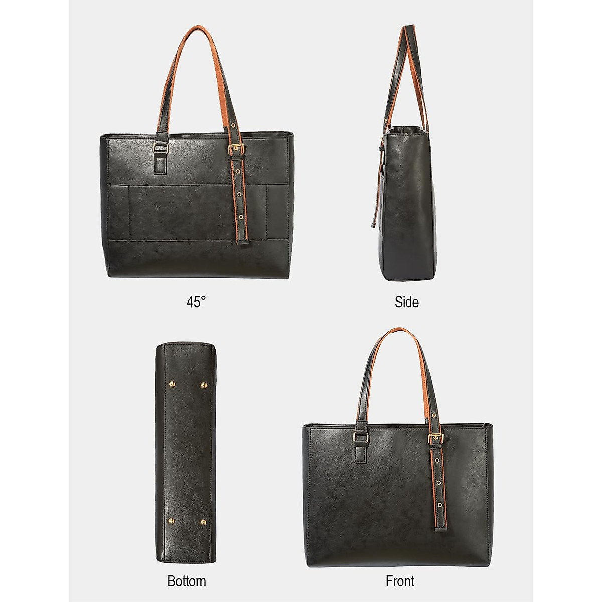 Laptop Tote Bag for Women 15.6 Inch Waterproof Leather Work Bag Briefcase Women Business Office Computer Bag Black