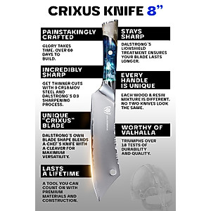 Dalstrong Chef & Cleaver Hybrid Knife - The 'Crixus' - 8 inch - Valhalla Series - 9CR18MOV HC Steel - Resin & Wood Handle - Razor Sharp Chef's Knife - w/Leather Sheath