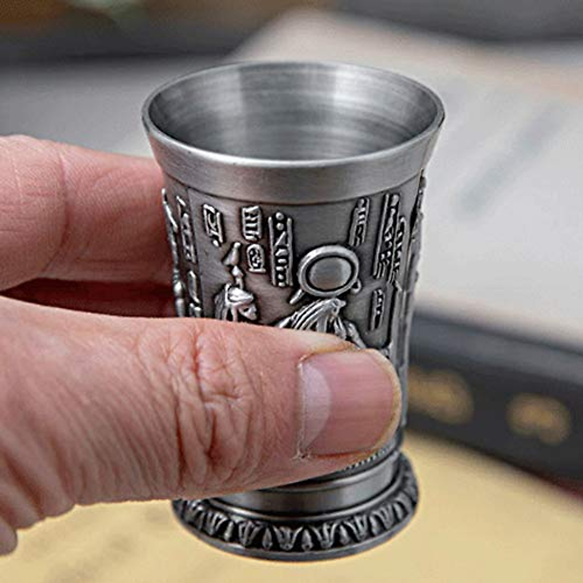 Mini Shot, Hand Embossed Elegant Vintage Unique Refined Whiskey Shot Glass for Bar(Ancient tin)