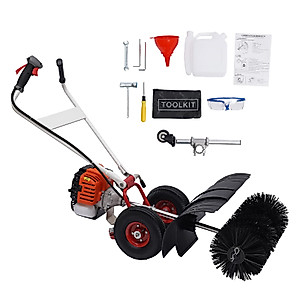 52cc Handheld Snow Sweeper Brush Broom, Gas Power Folding Outdoor Driveway Turf Grass Snow Cleaning Tool Walkway Cleaner for Leaves, Snow, and Gravel