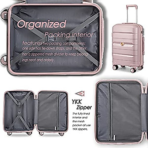 Somago 4 Pieces Luggage Set(14/20/24/28) PP Lightweight 4 Double Rolling Wheels Suitcase With TSA Lock & YKK Zipper Bussiness Trip (Rose Pink)