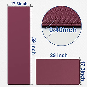 Abilliongo Kitchen Floor Mats Kitchen Rug Set 2 Piece, Soft Cushioned Anti Fatigue Kitchen Mats, 2/5Inch Thick Waterproof Non Slip Memory Foam Standing Rug Set of 17.3" x29+17.3"x59", Red