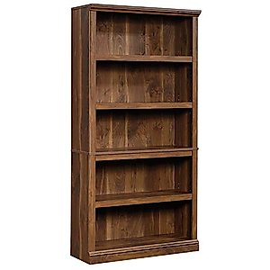 Pemberly Row Contemporary 5-Shelf Tall Wood Bookcase in Grand Walnut