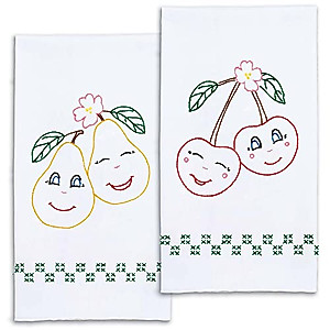 Jack Dempsey Needle Art - Vintage Pears & Cherries Decorative Hand Towels