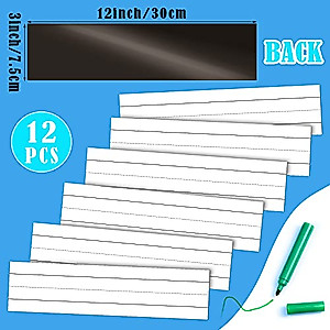 12 Pack Magnetic Sentence Strips for Teachers Sentence Strips 12 x 3 Inch Magnetic Dry Erase Sentence Strips Lined Magnetic Strips Reusable Classroom Learning Tool for Office School (White)