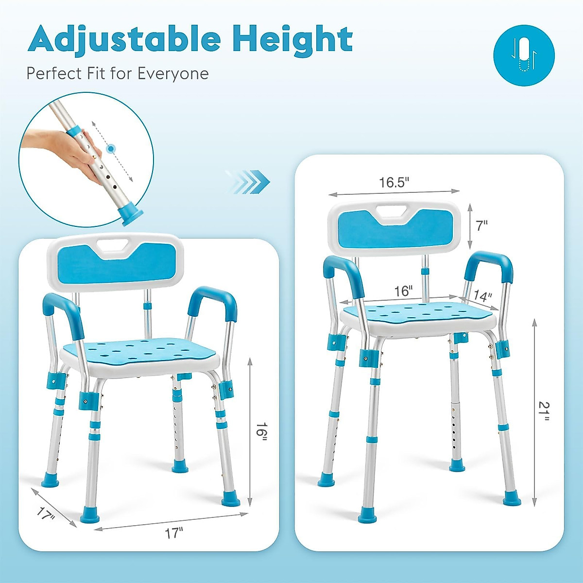 Health Line Massage Products Shower Chair with Back for Seniors, Bathtub Seat with Removable Arms for Handicap, Disabled & Elderly - Adjustable Shower Bench for Tubs (FSA or HSA Eligible)