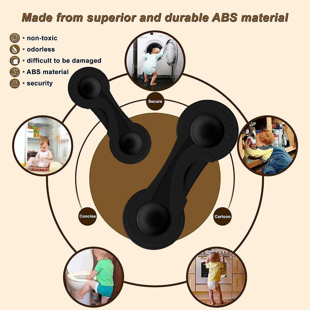 Child Safety Locks (10-Pack) - Cabinet Locks Child Safety - Baby Proof Cabinet Lock Easy to Install (No Drilling) 3M Adhesive for Drawers, Cabinet Seat, Toilet Seat, Fridge, Oven, Appliances