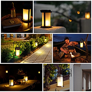 AURAXY LED Rechargeable Decorative Solar Outdoor Flame Flickering Lantern IP54 Waterproof Hanging Outside Battery Powered Decorations Lanterns Use for Porch Backyard Garden Table Patio Deck,etc(1PACK)