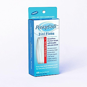 ProxySoft 3-in-1 Dental Floss for Optimal Teeth Flossing​- 1 Pack Pre-Cut Ortho Floss Threaders for Braces, Tight Spaces, Bridges, Implants with Built-in Soft Proxy Brush and Stiff Threader Flosser